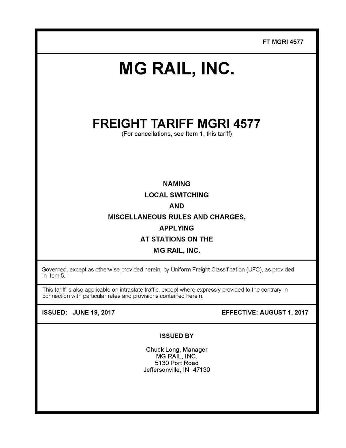 Tariffs - MG RAIL