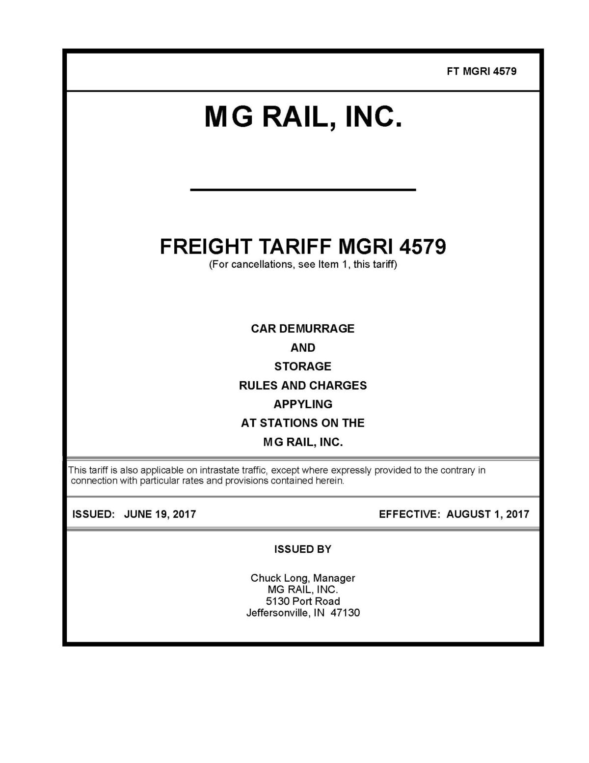 Tariffs - MG RAIL
